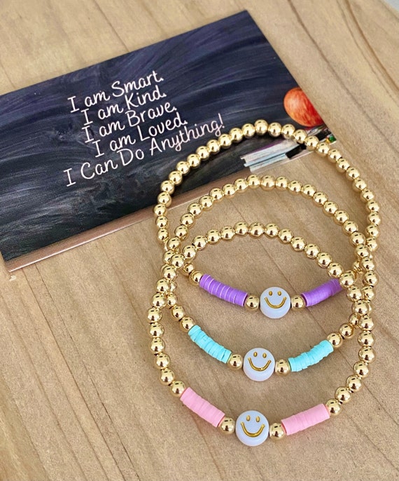 Back to School Smiley Face Bracelet & Affirmation Card - Etsy