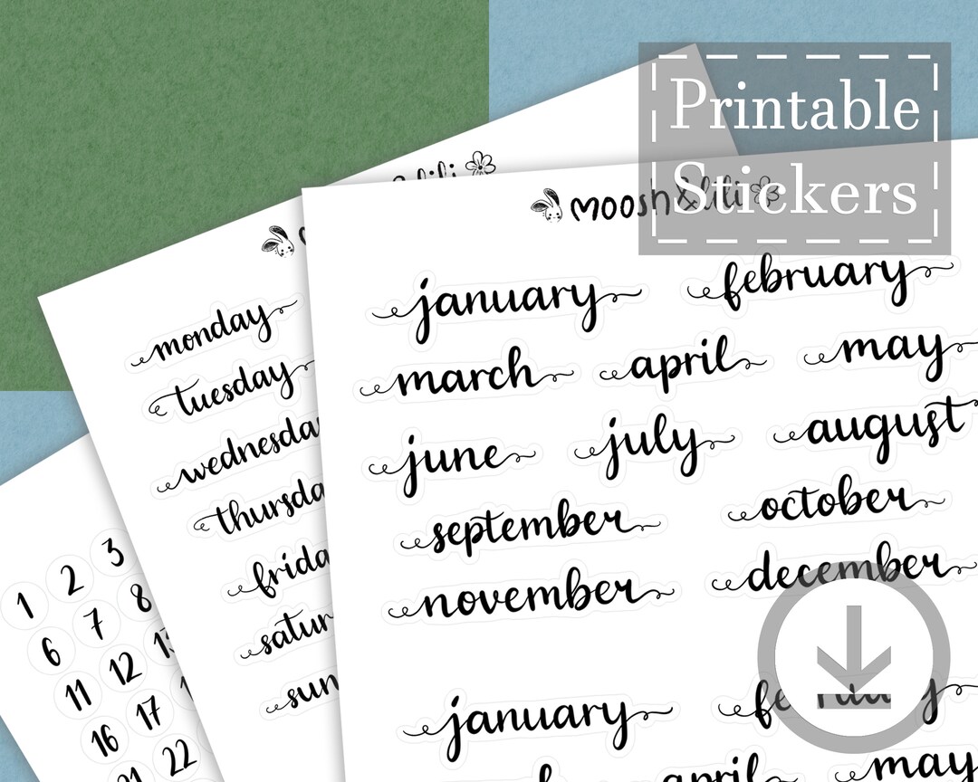 Planner Simple Cursive Months / Weeks / Dates Stickers Digital ...