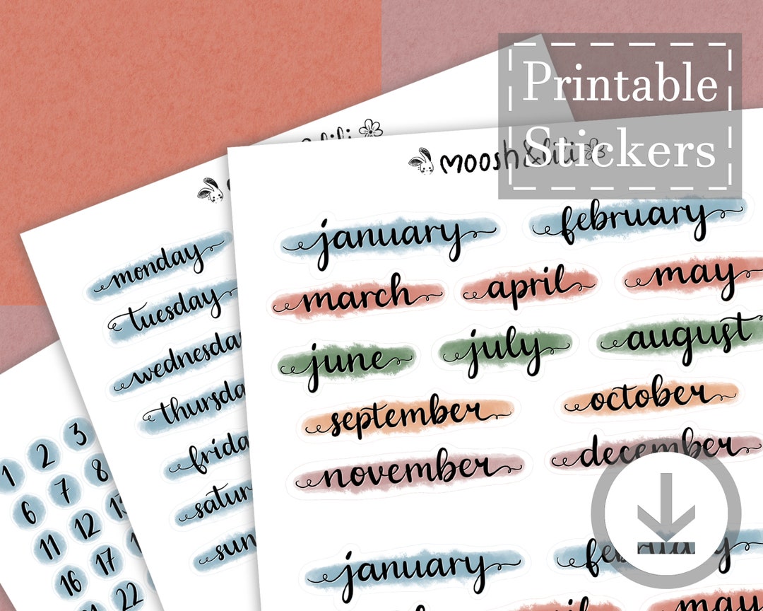 Planner Colorful Cursive Months / Weeks / Dates Stickers Digital ...