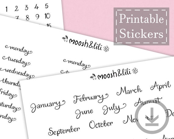 Planner Twirly Cursive Months / Weeks / Dates Stickers - Etsy