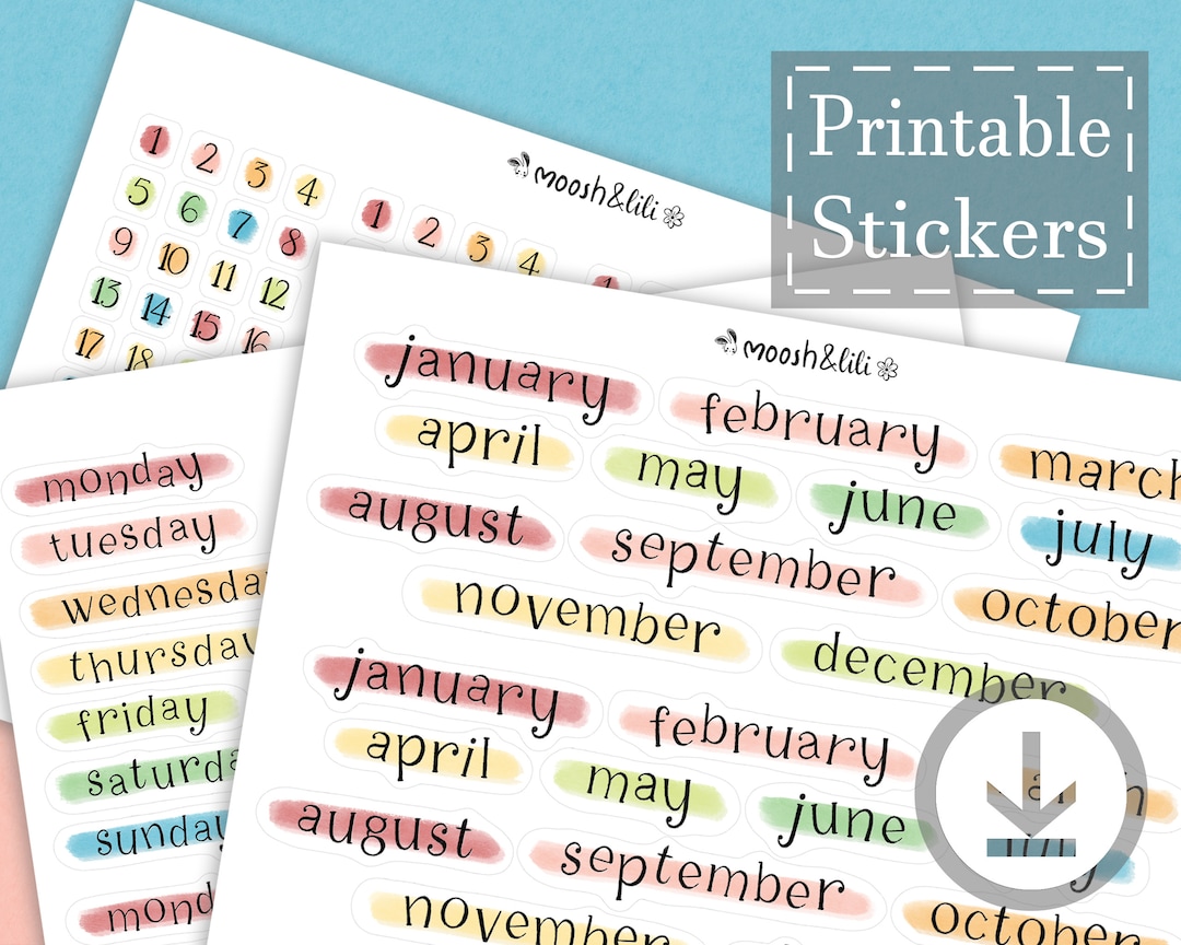 Planner Rainbow Highlights Months / Weeks / Dates Stickers - Digital ...