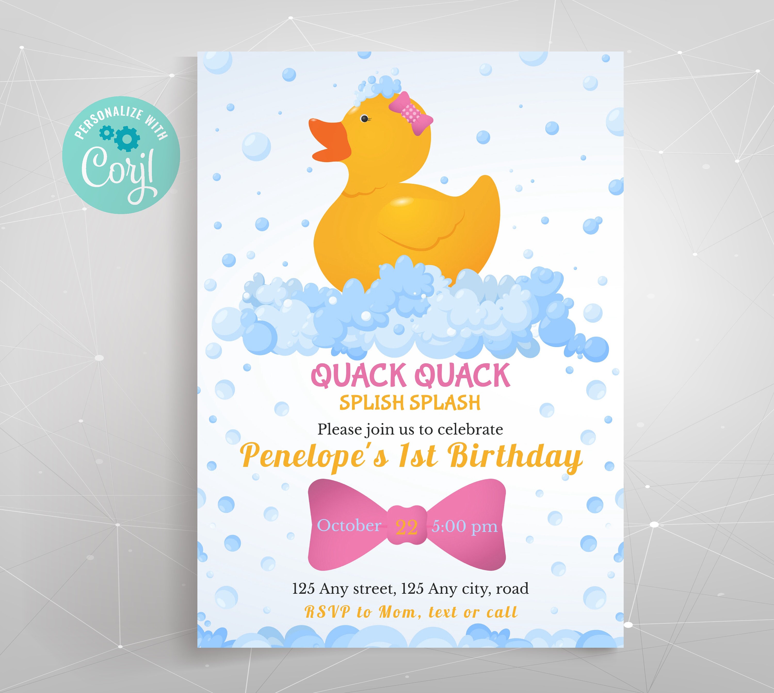 Editable Rubber Duck Birthday Invitation, Quack Party Invitation, Bath ...