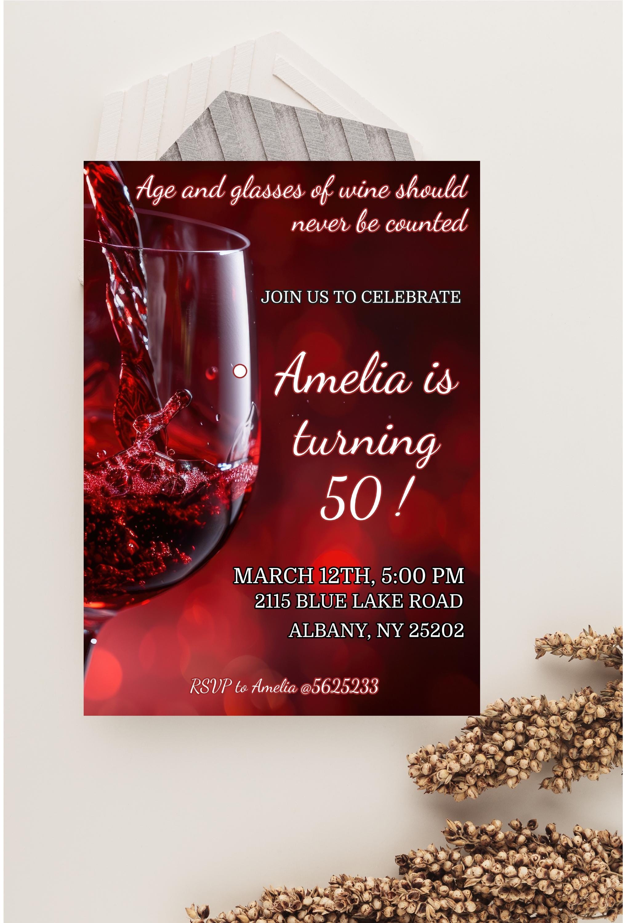 Editable Wine Birthday Invitation, Red Wine Milestone Invite ...