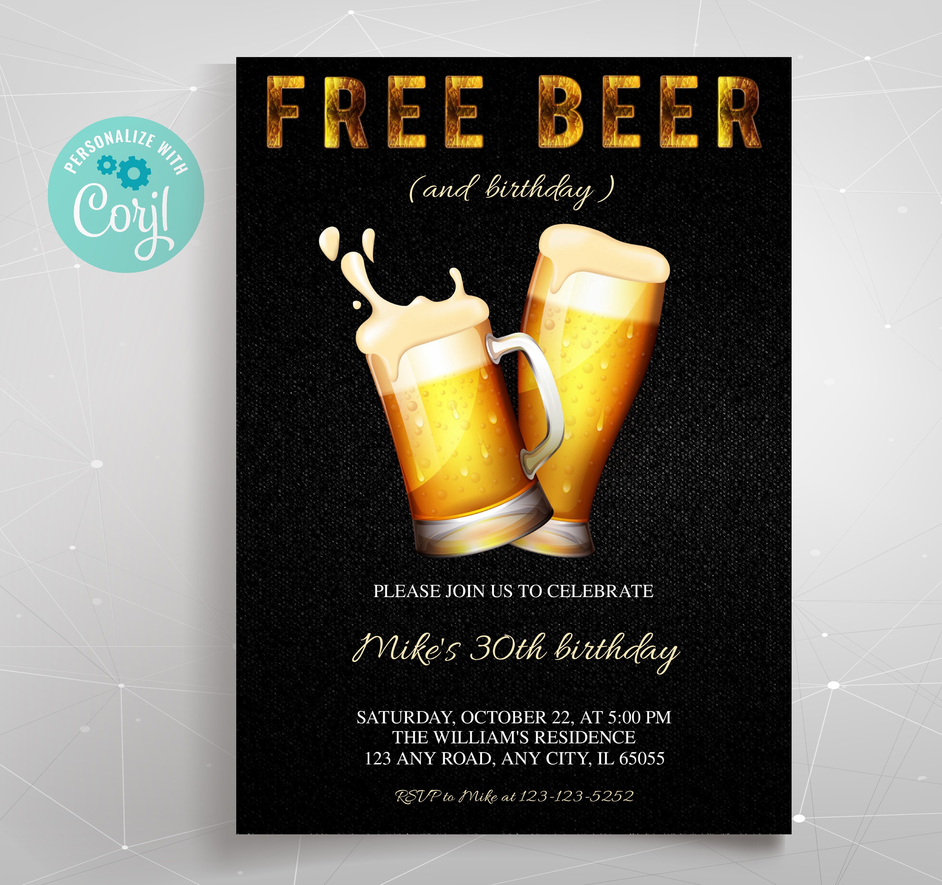 Free Beer Birthday Invitation Template, Adults Beer Birthday Invitation ...