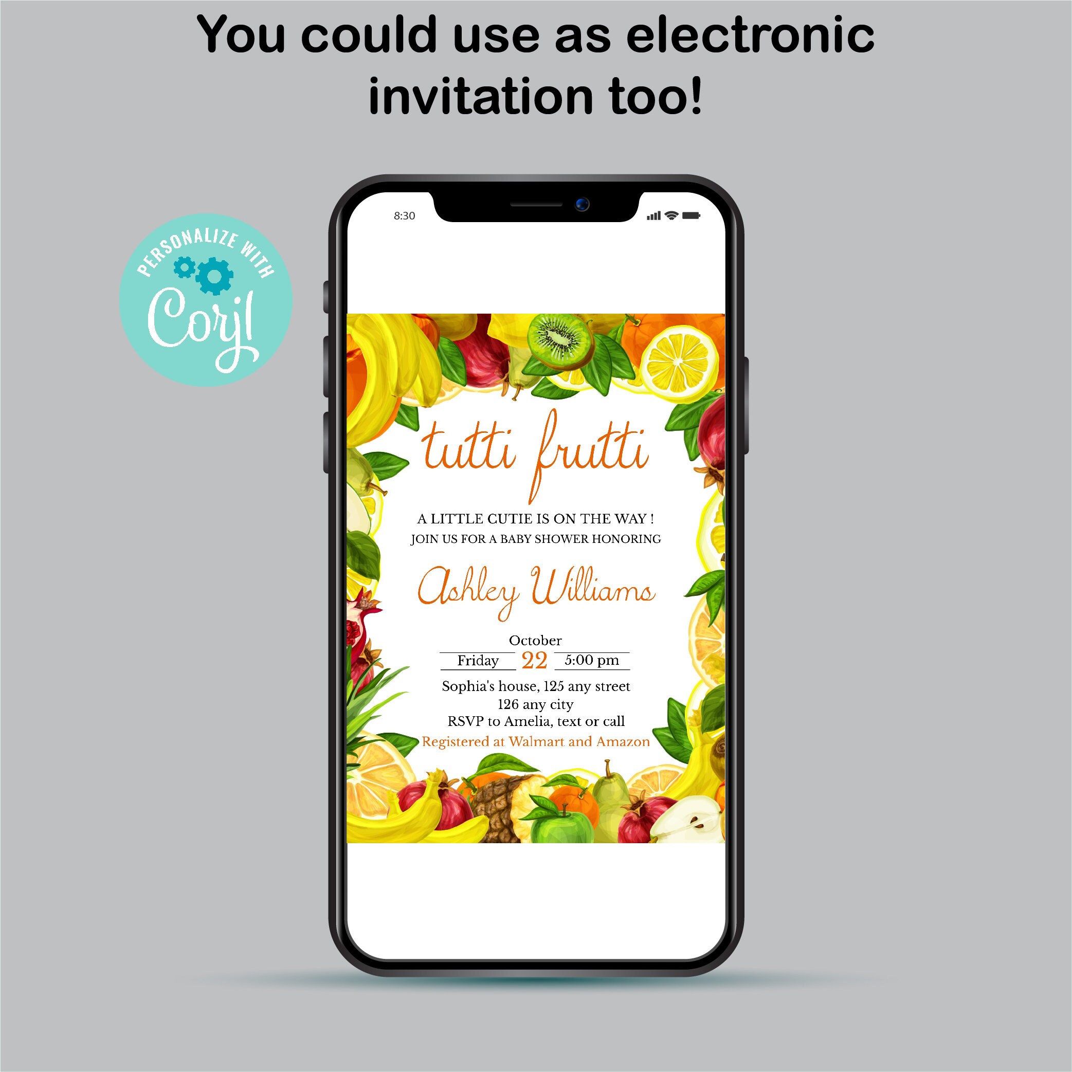 Editable Tutti Frutti Baby Shower Invitation, Tutti Frutti A Little ...