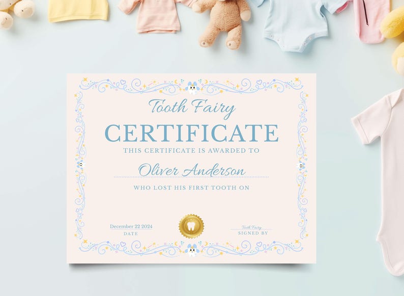 Tooth Fairy Certificate, Editable Printable Template, Bravery Diploma ...