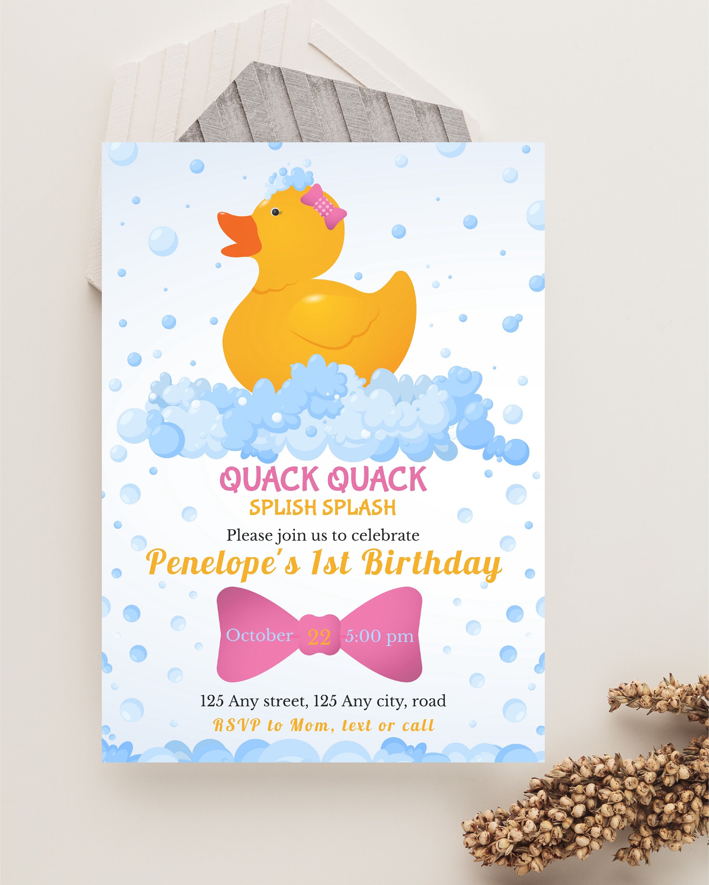 Editable Rubber Duck Birthday Invitation, Quack Party Invitation, Bath ...