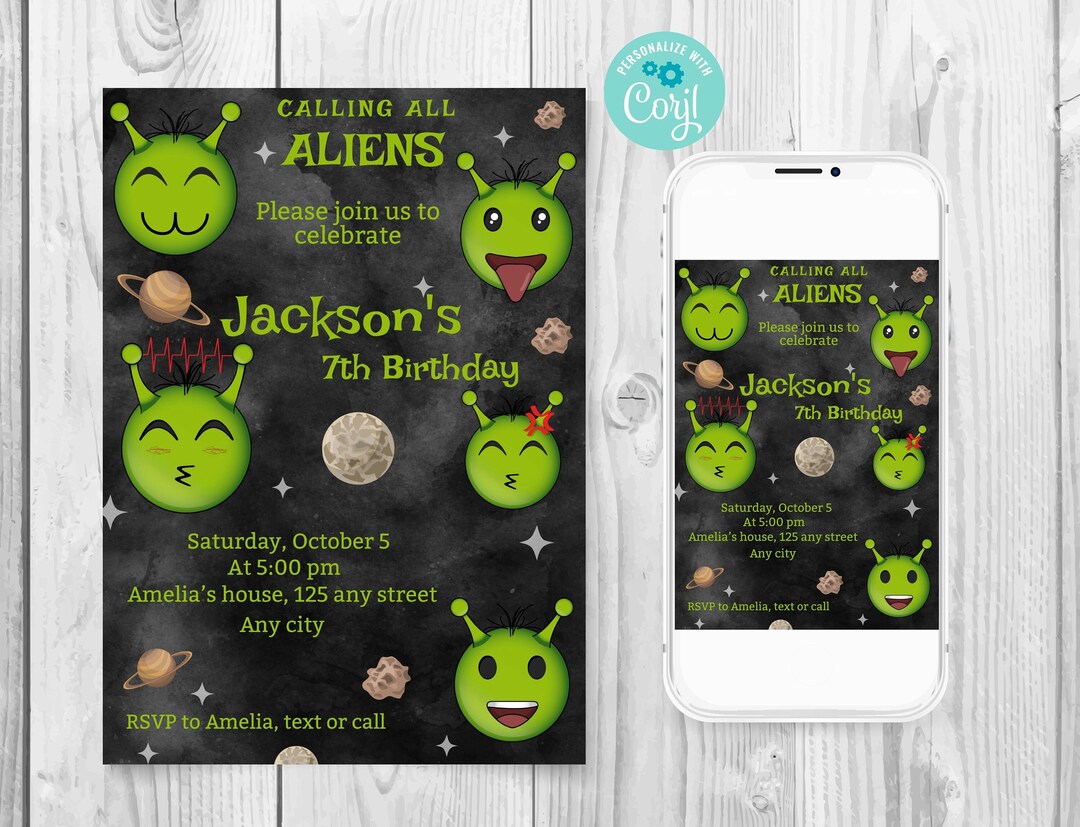 Editable Calling All Aliens Birthday Party Invitation, Electronic Space ...