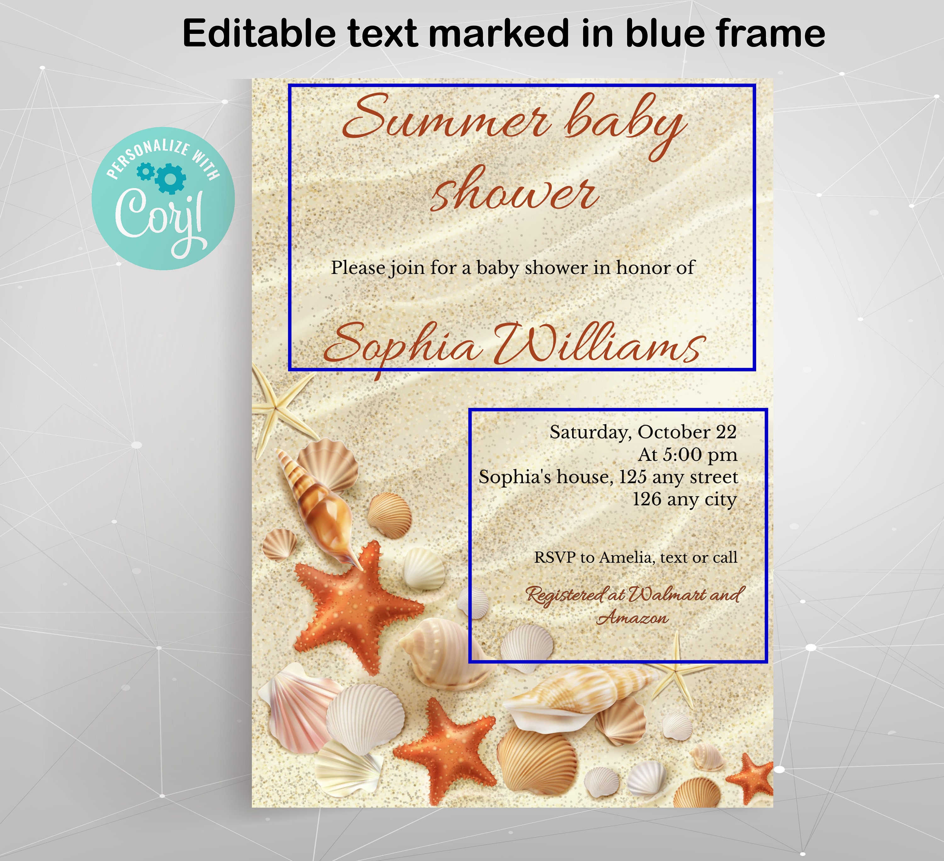 Editable Summer Baby Shower Invitation, Beach Baby Shower Invitation ...