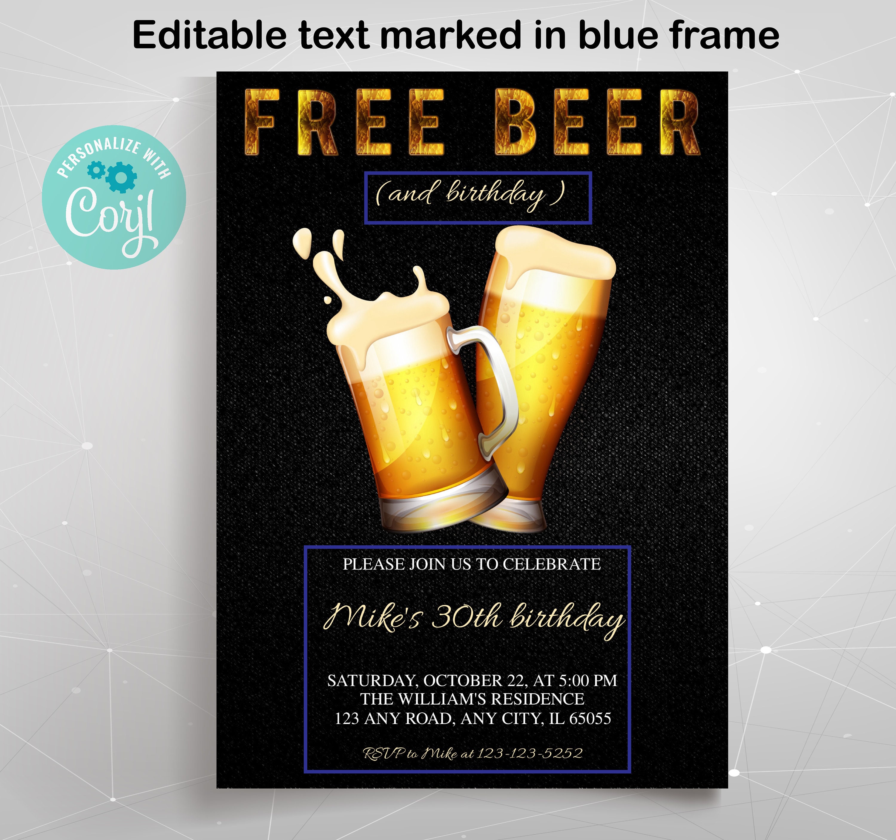 Free Beer Birthday Invitation Template, Adults Beer Birthday Invitation ...