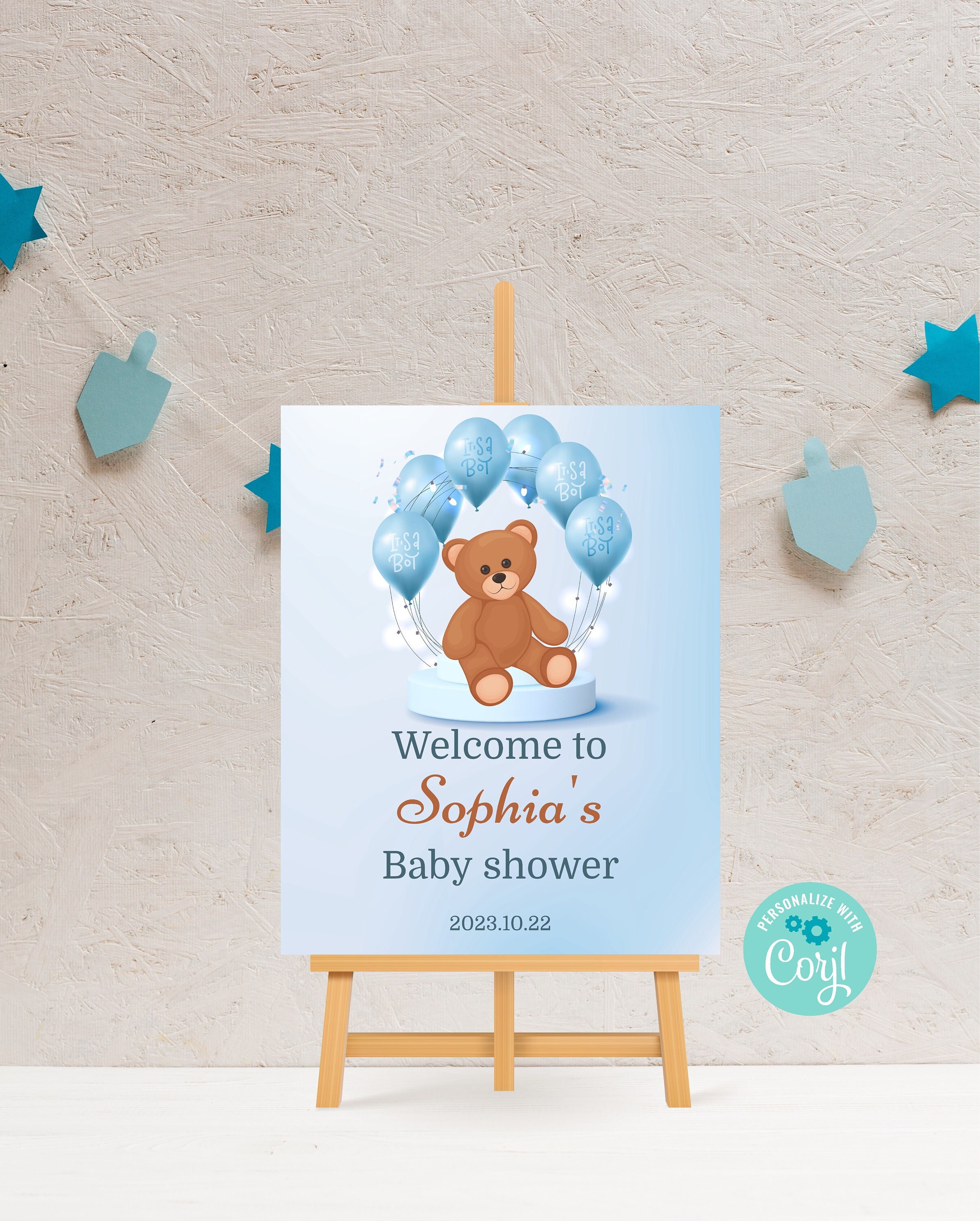 Editable Printable Blue Teddy Bear Welcome Sign, Blue Teddy Toy ...