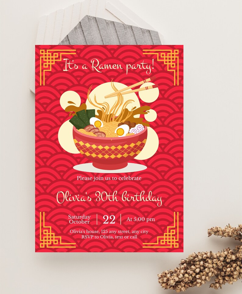 Ramen Birthday Party Invitation, Asian Noodle Invitation, Japanese ...