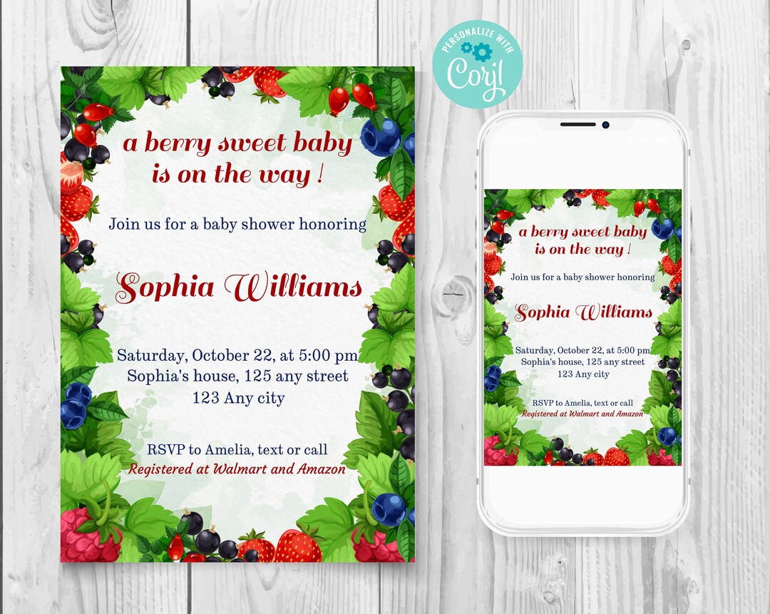 Editable Sweet Berry Baby Shower Invitation, Electronic Berry Theme ...