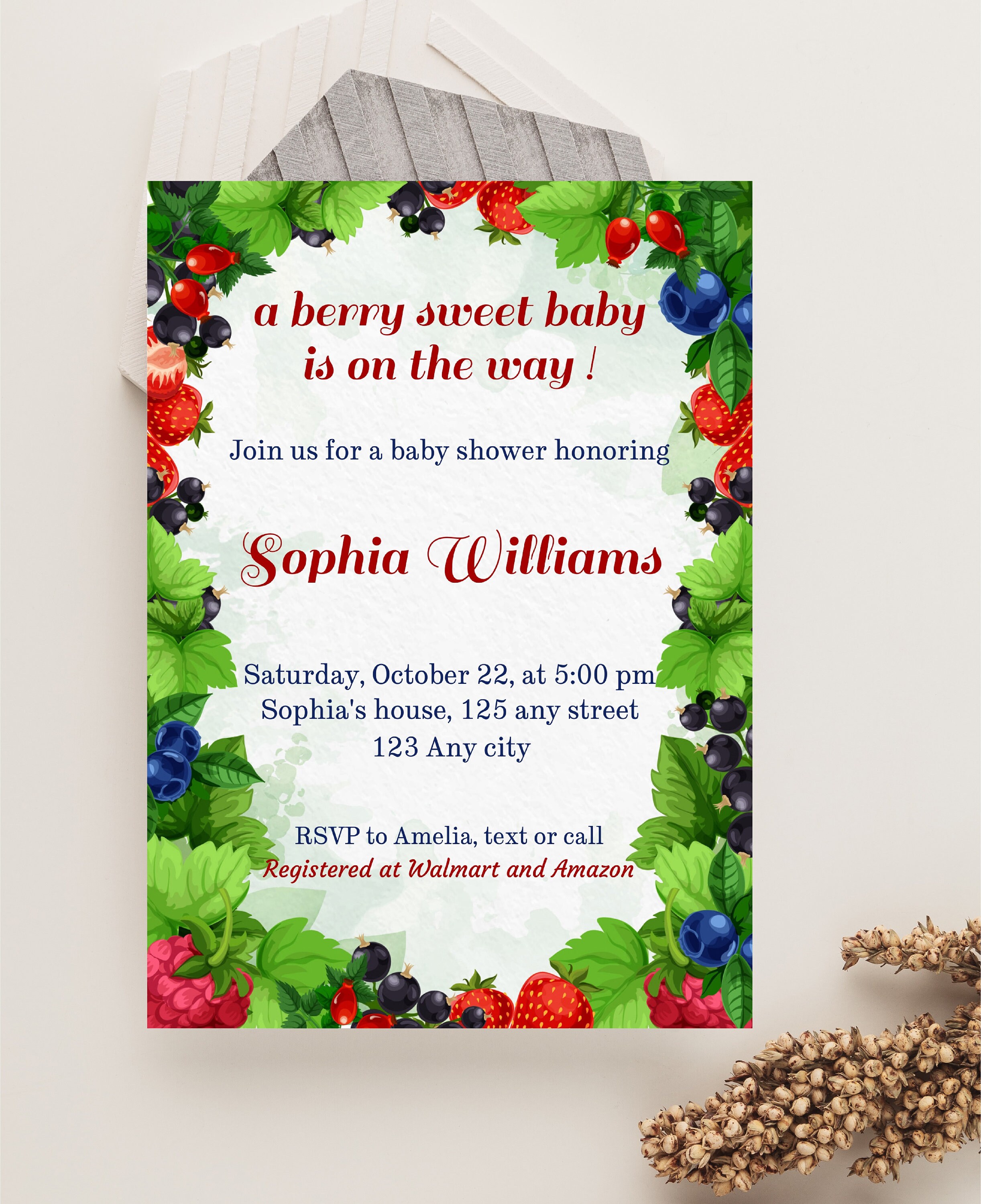 Editable Sweet Berry Baby Shower Invitation, Electronic Berry Theme ...