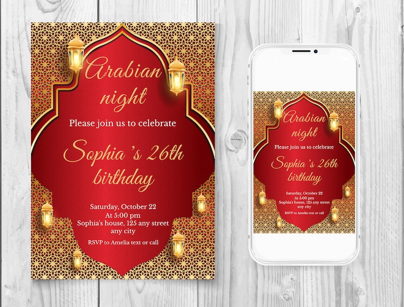 Moroccan Invitation, Arabian Nights Invitation, Moroccan Birthday ...