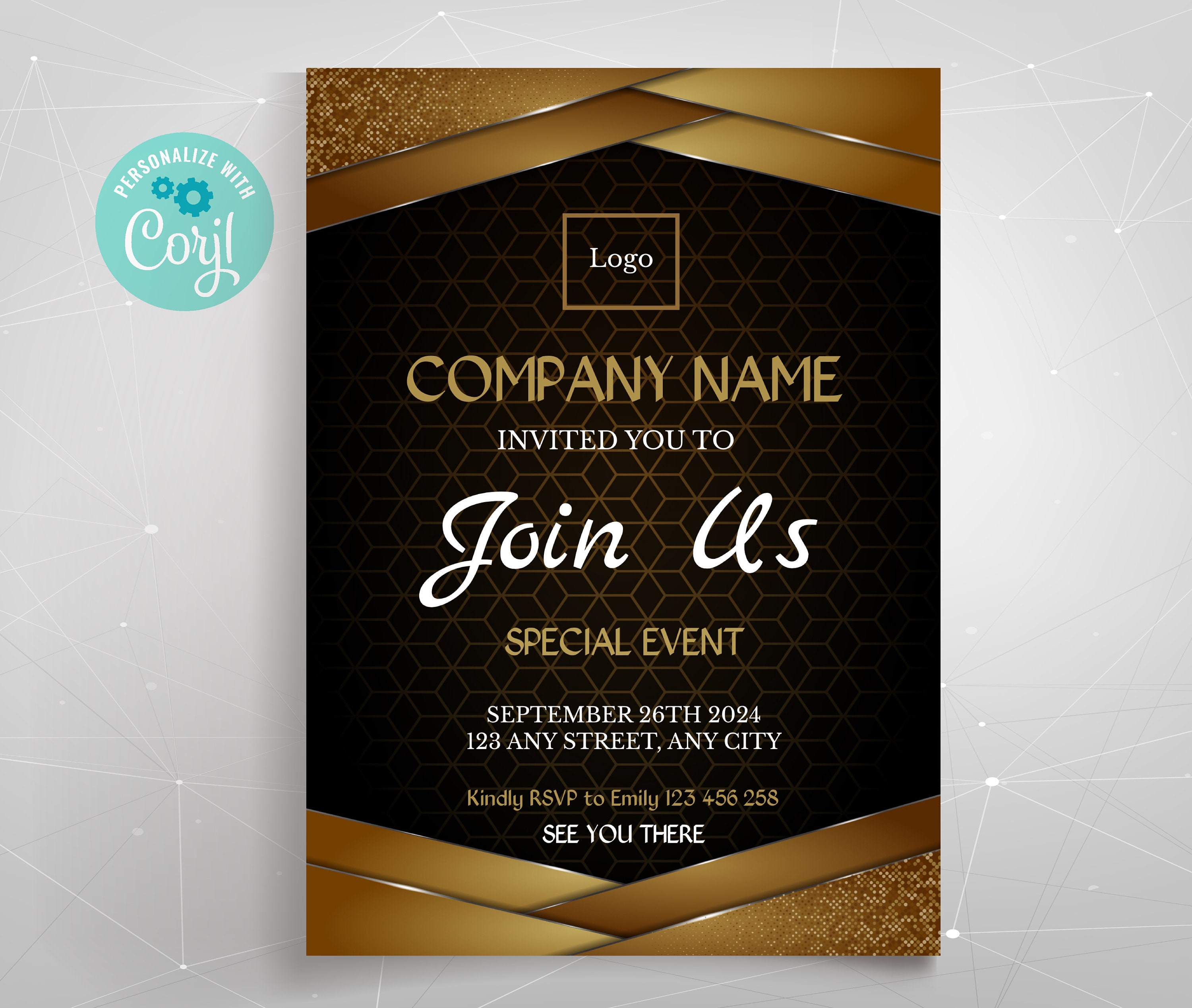 Gold Business Special Event Invitation Template, Company Any Event ...