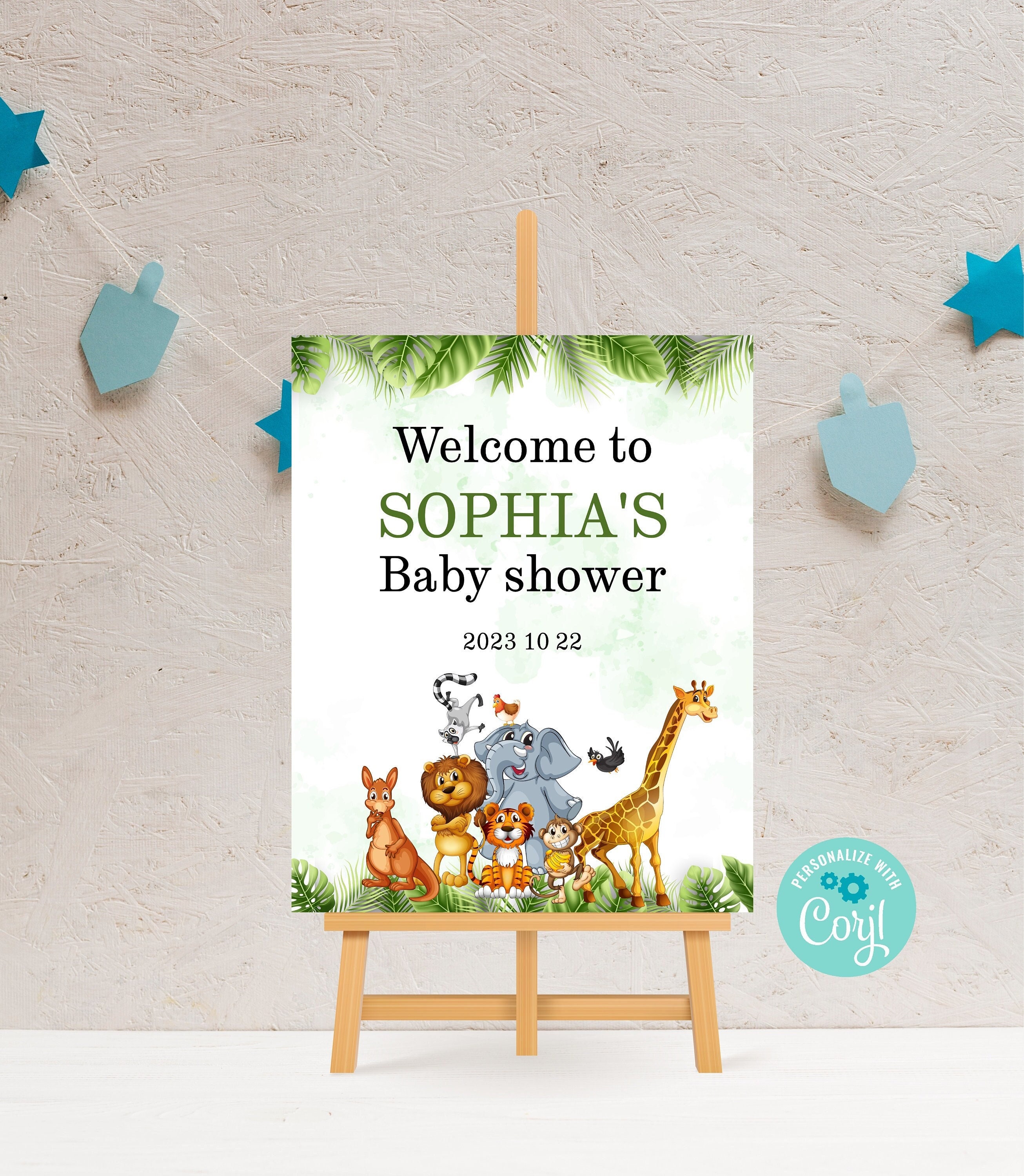 Editable Printable Safari Animals Welcome Sign, Green Tropical Theme ...