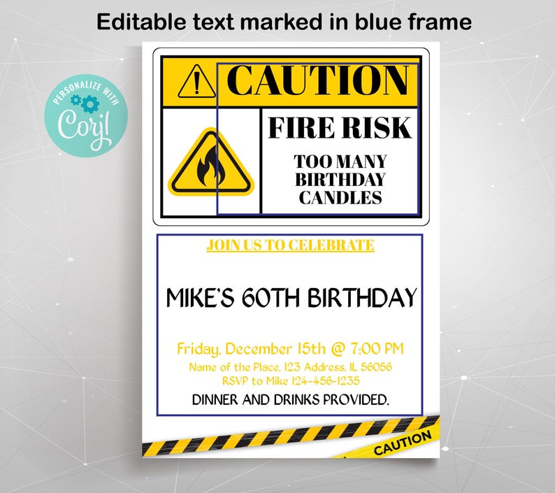 Funny Adults Birthday Party Invitation, Too Many Candles Birthday ...