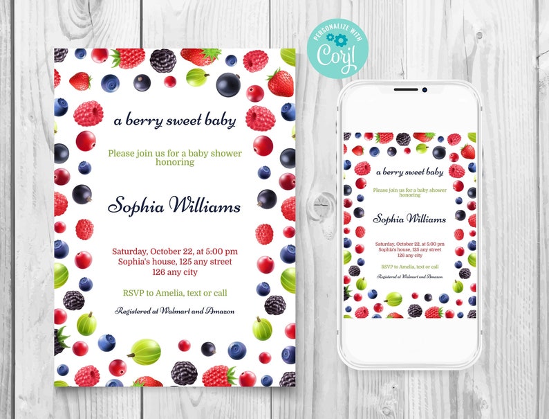Editable Berry Sweet Baby Shower Invitation Berry Mix Baby - Etsy