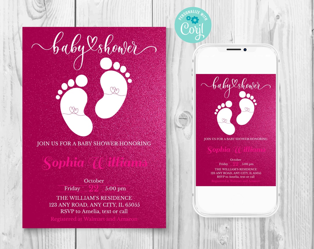 Footprint Baby Shower Invitation, Baby Feet Baby Shower Invitation ...