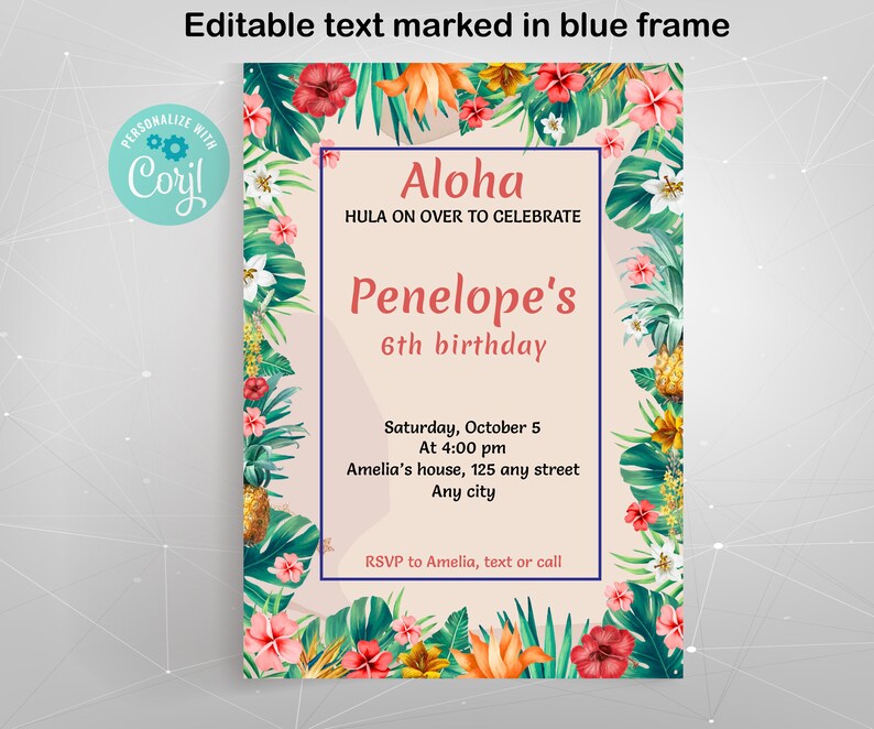 Editable Printable Hawai Aloha Birthday Party Invitation - Etsy