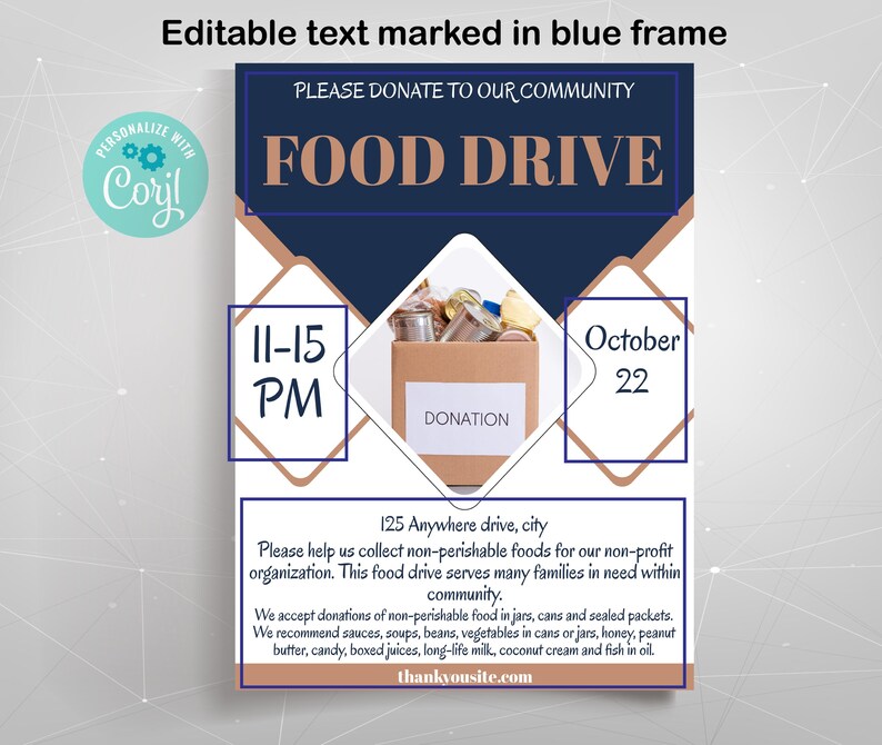 Editable Community Food Drive Flyer, Food Donation Flyer, Nonprofit ...