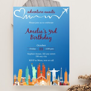 Travel Birthday Invitation, Adventure Awaits Birthday Invitation, World ...