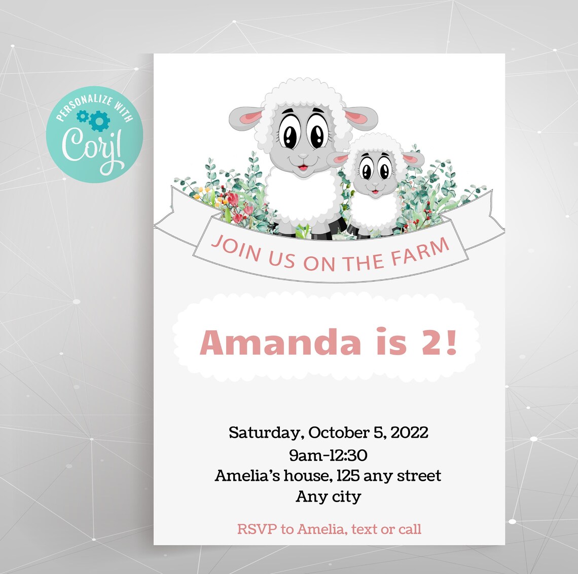 Farm Grey Birthday Party Invitation Template, Download Editable ...
