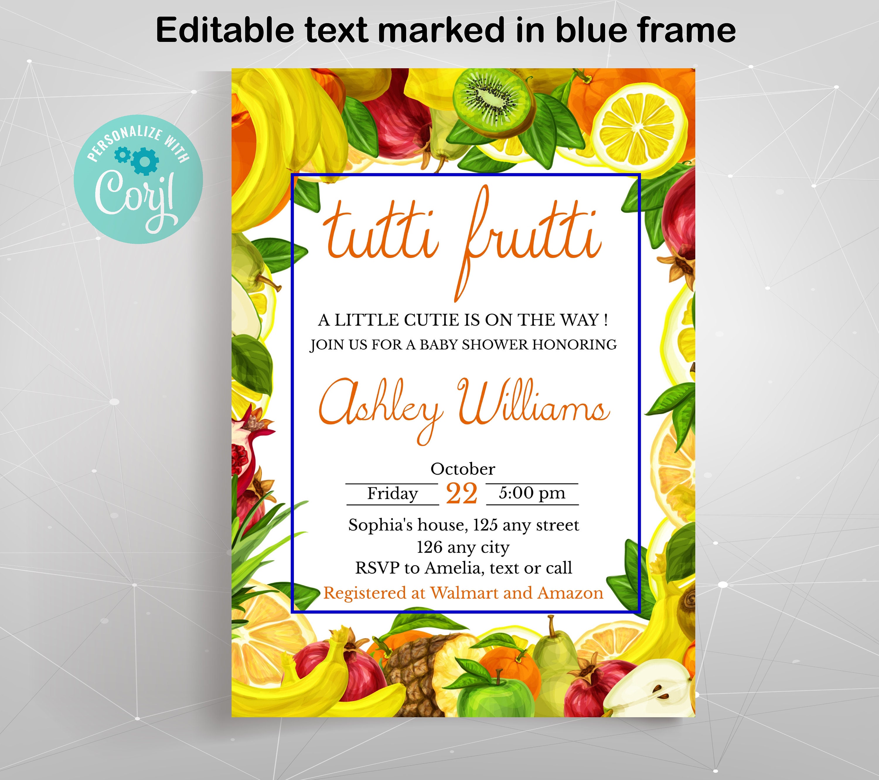 Editable Tutti Frutti Baby Shower Invitation, Tutti Frutti A Little ...