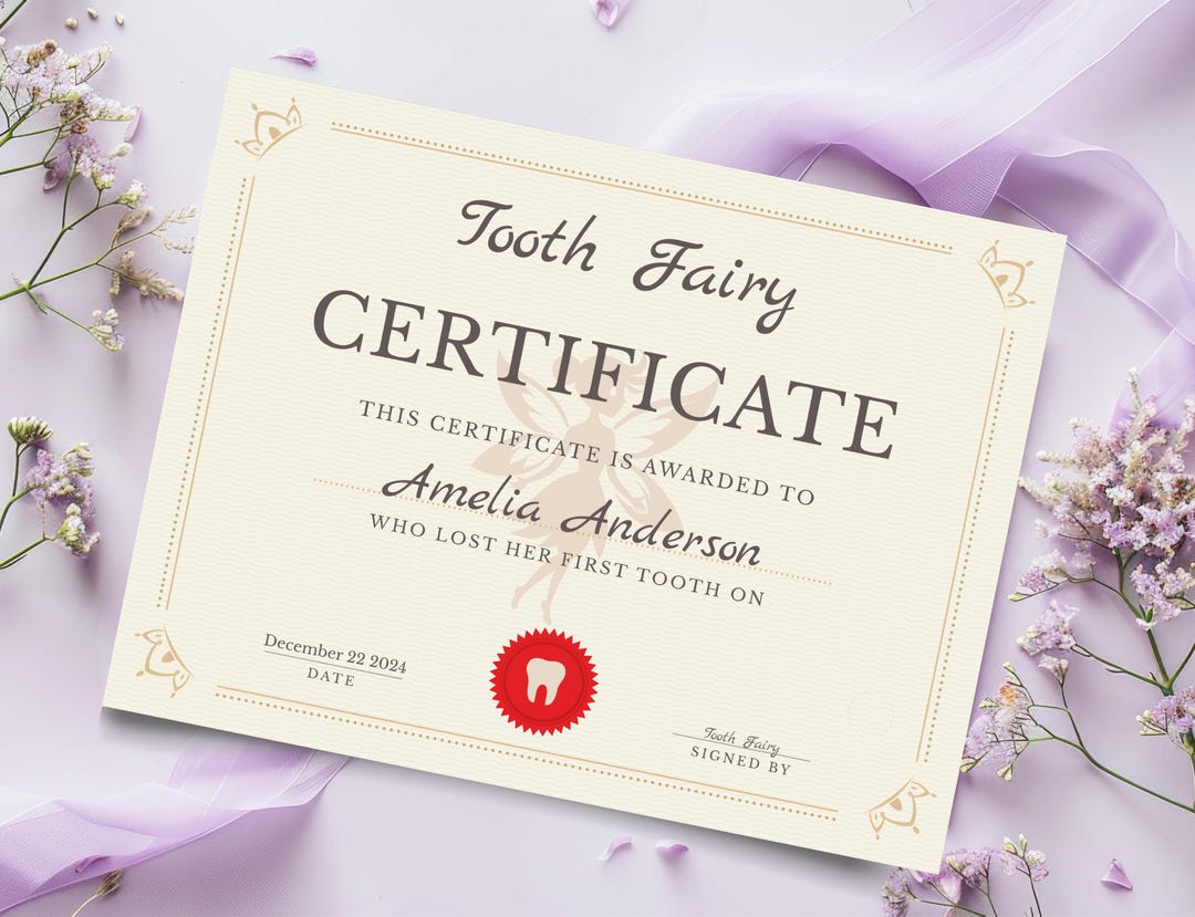 Tooth Fairy Certificate, Editable Printable Template, Bravery Diploma ...