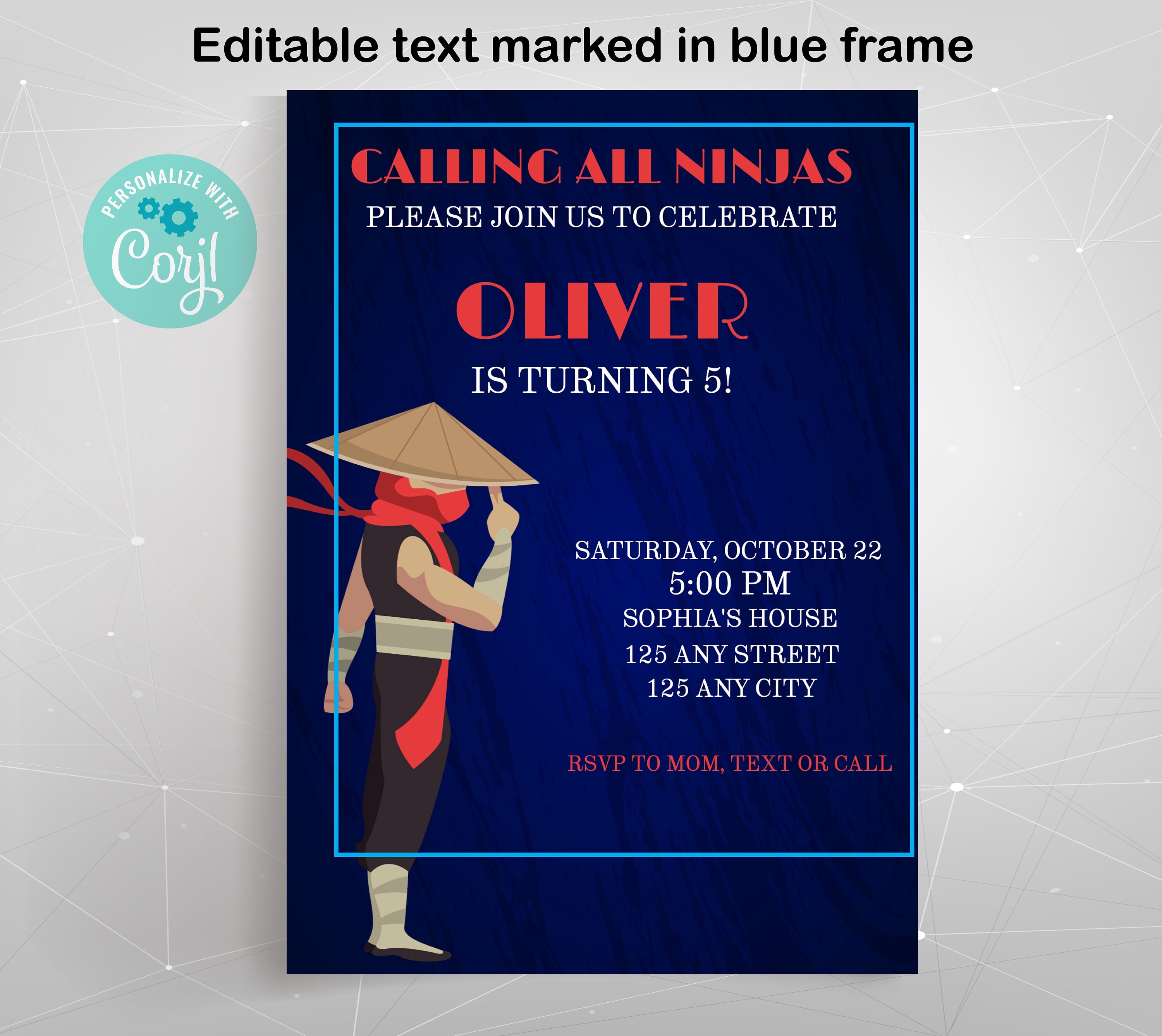 Editable Calling All Ninjas Birthday Party Invitation, Electronic Ninja ...