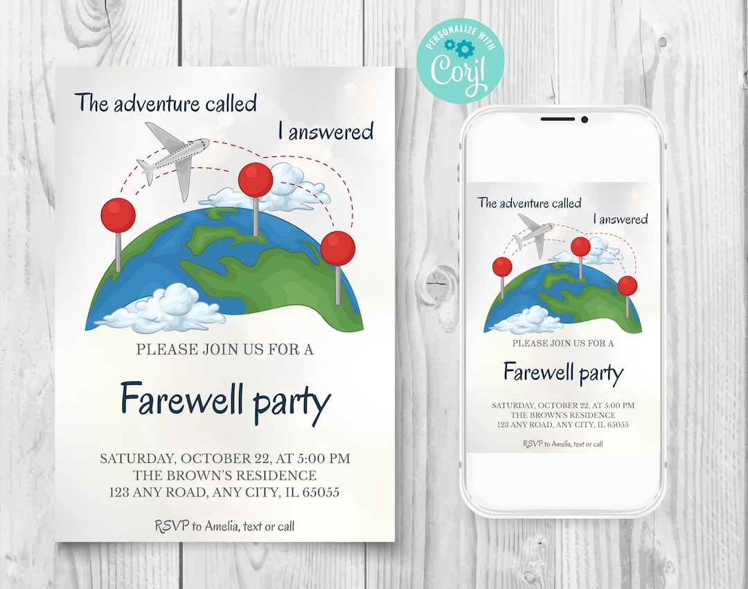 Adventure Farewell Party Invitation, World Map We're Moving Invitation ...