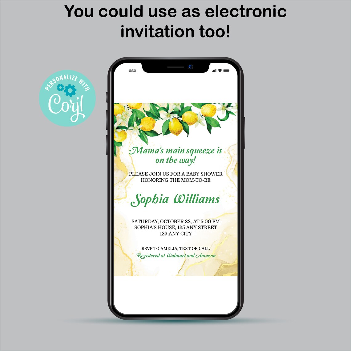 Editable Printable Lemon Squeeze Baby Shower Invitation, Electronic ...