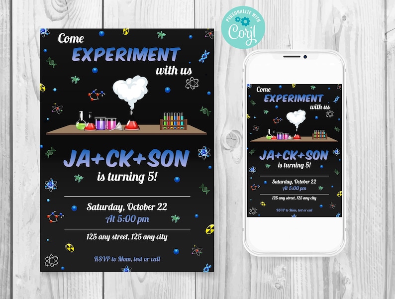 Editable Science Birthday Party Invitation, Kids Science Party Invite ...