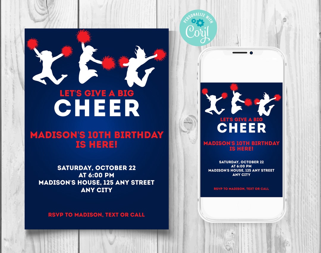 Minimalistic Cheerleader Birthday Party Invitation, Cheer Party Invite ...