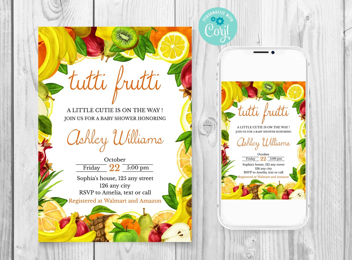 Editable Tutti Frutti Baby Shower Invitation, Tutti Frutti A Little ...