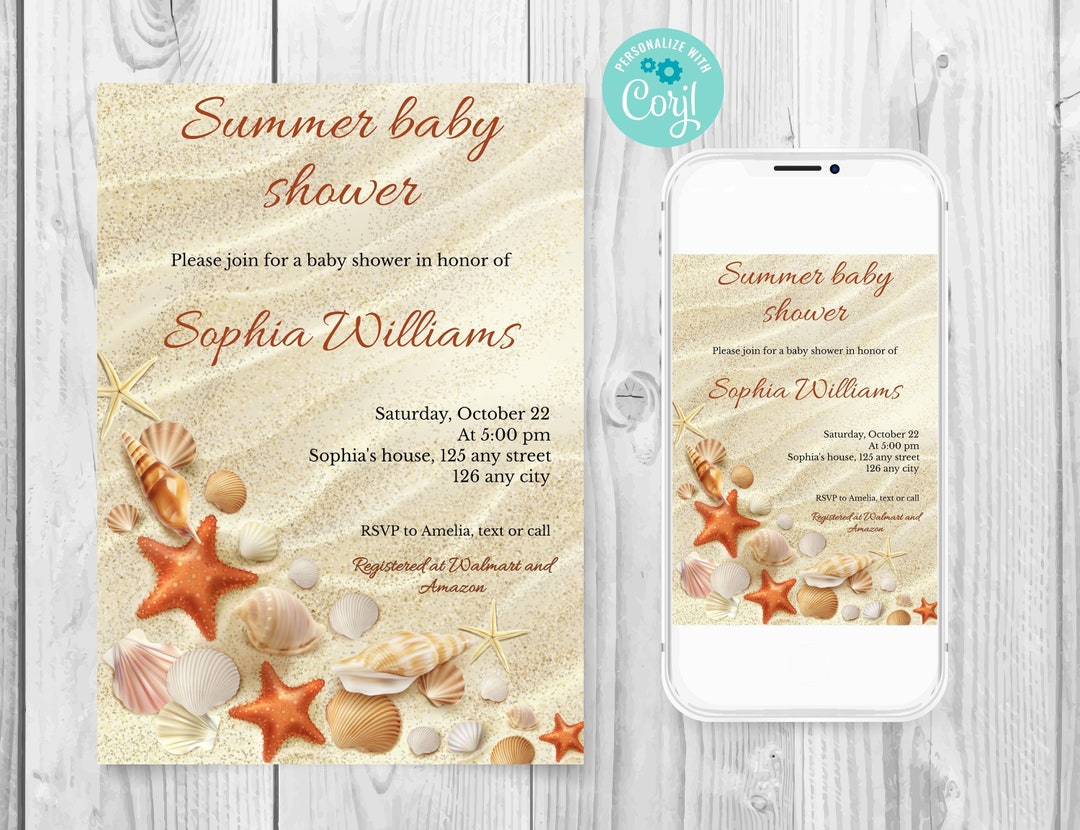 Editable Summer Baby Shower Invitation, Beach Baby Shower Invitation ...