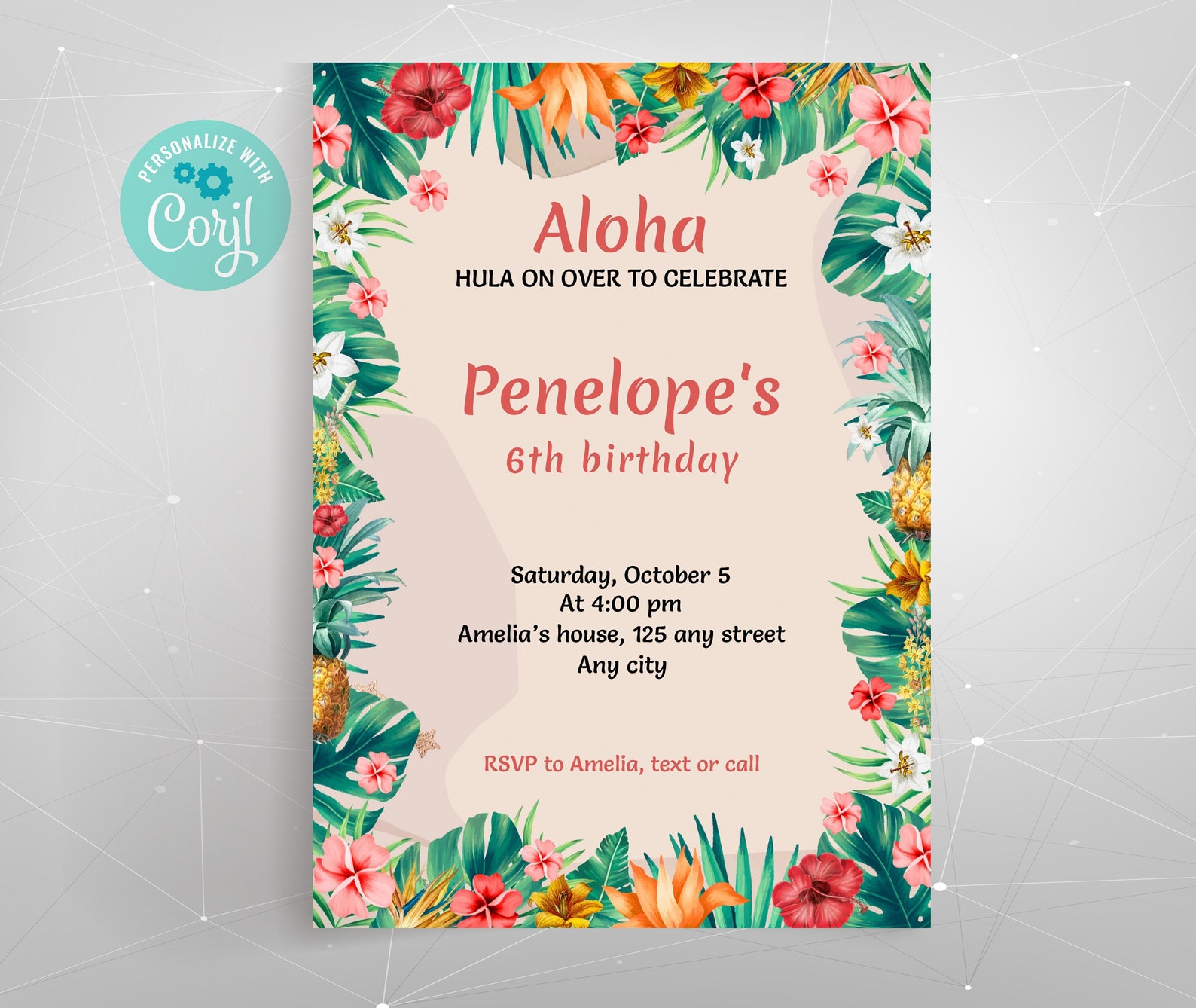 Editable Printable Hawai Aloha Birthday Party Invitation - Etsy