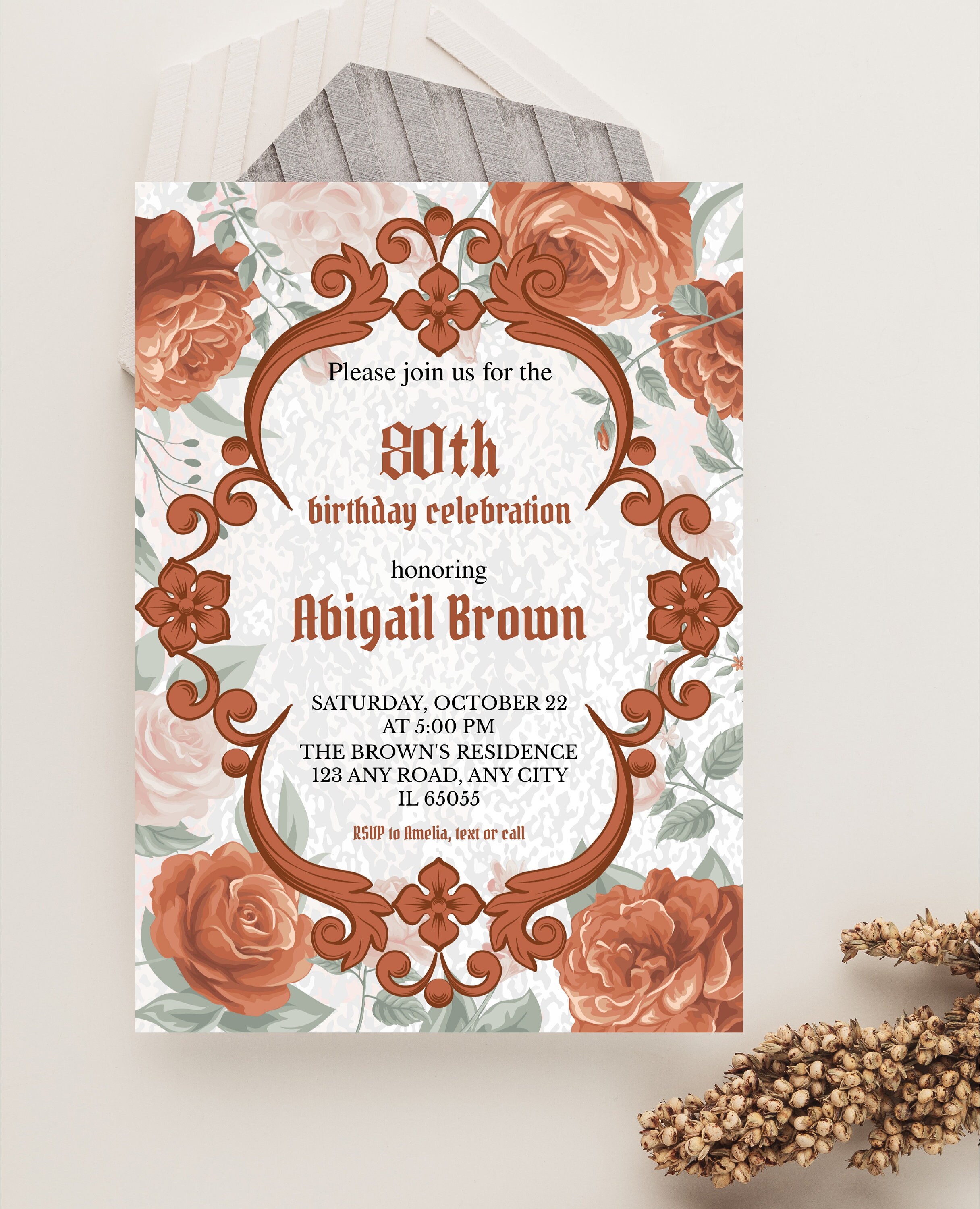 Vintage Frame 80th Birthday Invitation, Vintage 80th Birthday ...