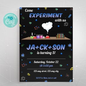 Editable Science Birthday Party Invitation, Kids Science Party Invite ...