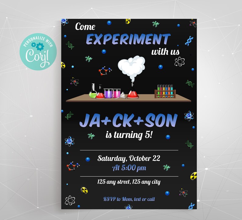 Editable Science Birthday Party Invitation, Kids Science Party Invite ...