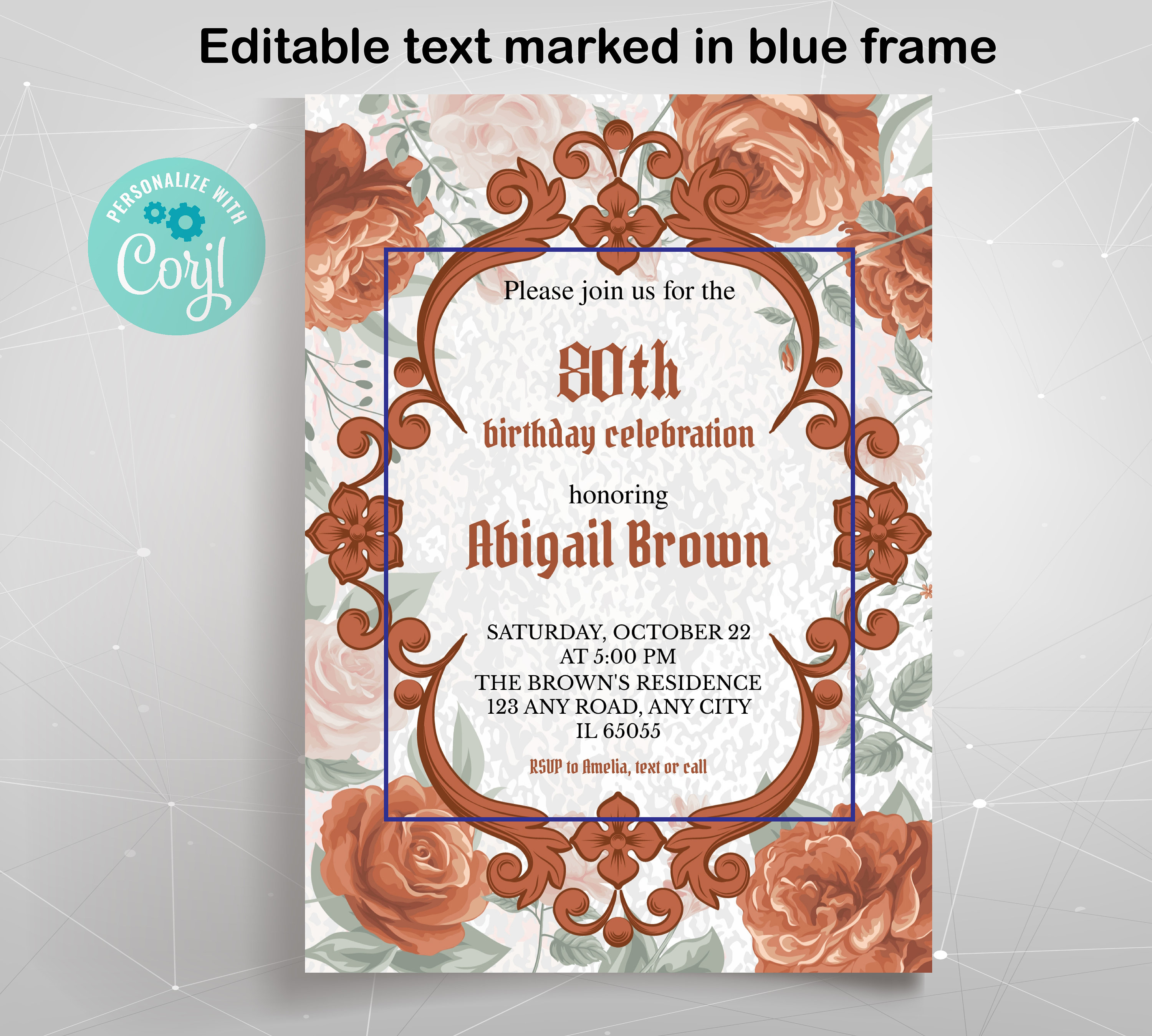 Vintage Frame 80th Birthday Invitation, Vintage 80th Birthday ...