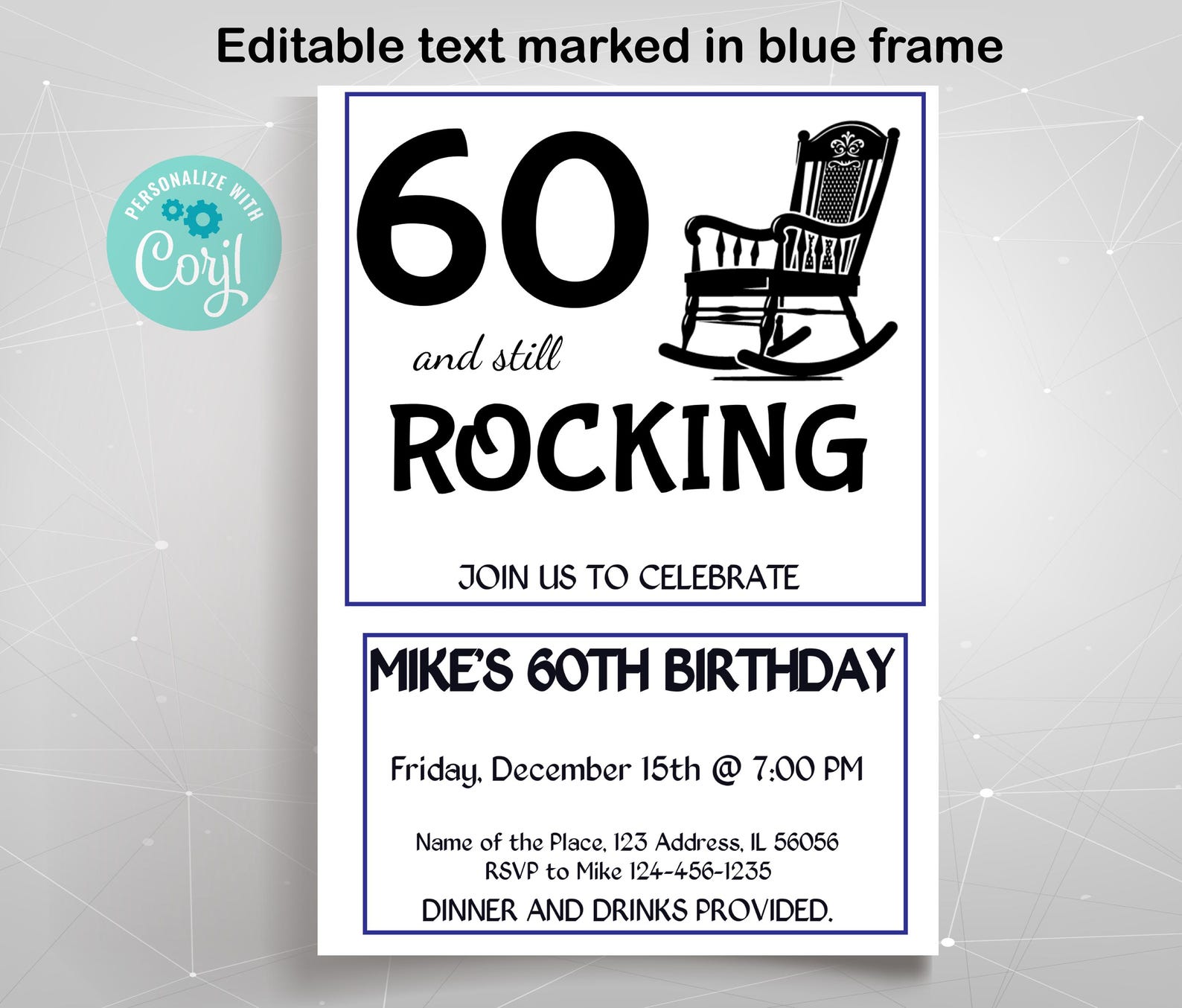 60th and Still Rocking Birthday Invitation, Funny Rocking Chair ...