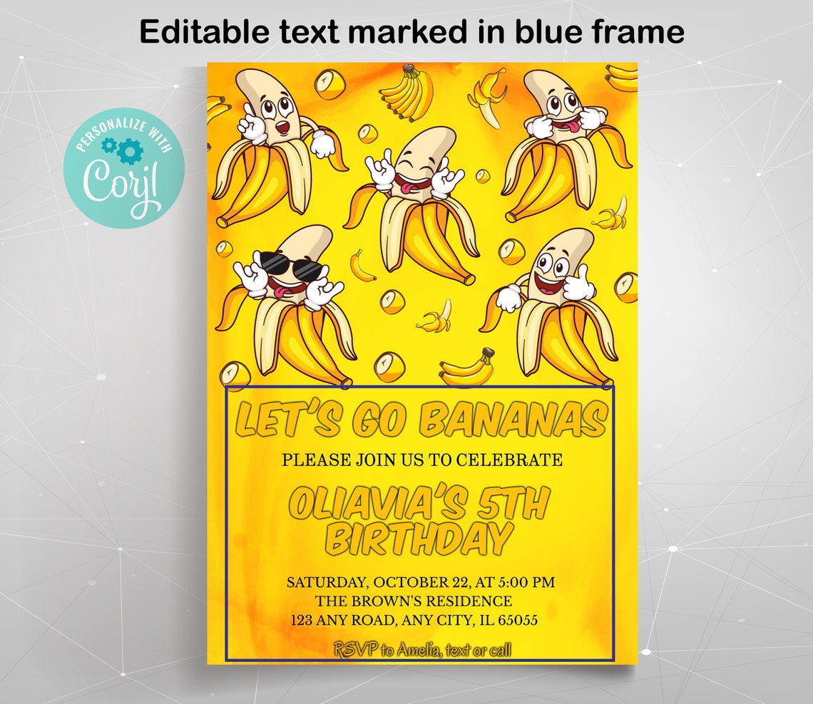 Editable Bananas Birthday Party Invitation, Let's Go Bananas Invitation ...