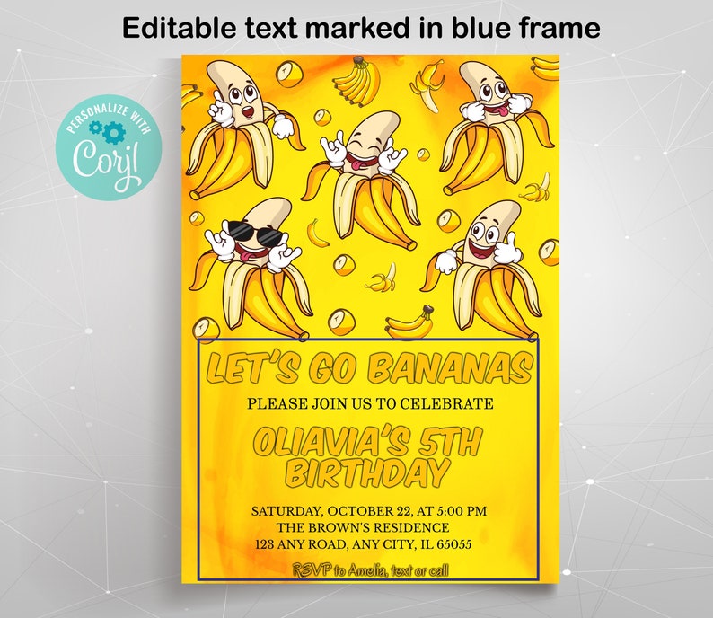 Editable Bananas Birthday Party Invitation, Let's Go Bananas Invitation ...