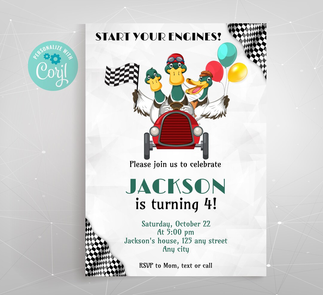 Editable Printable Race Car Birthday Party Invitation, Electronic ...