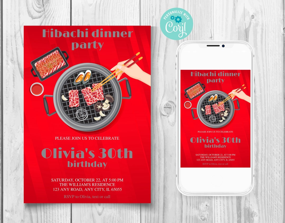 Editable Japanese Restaurant Birthday Invitation, Dinner Party Invite ...