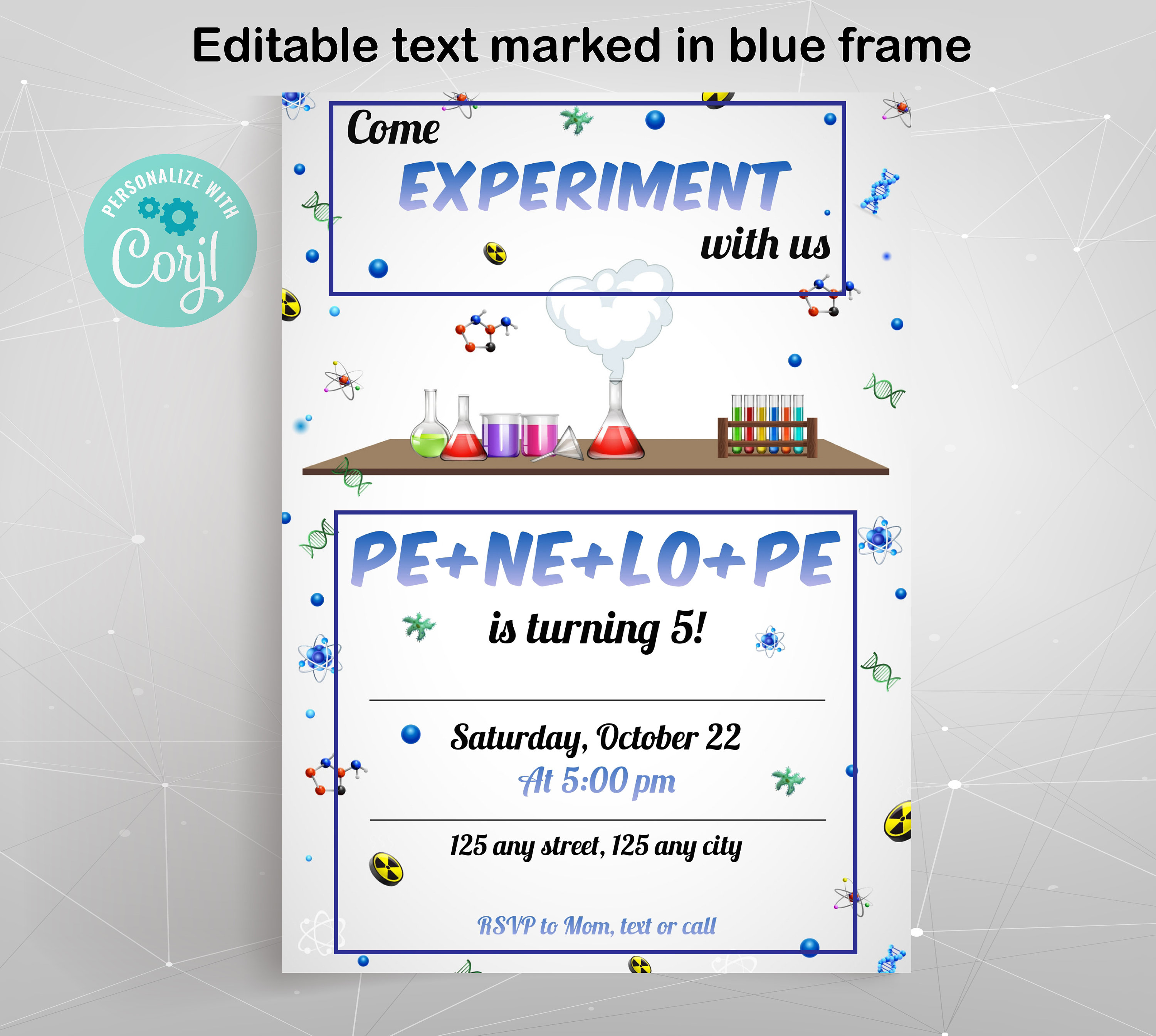 Editable Science Experiment Birthday Party Invitation, Electronic Black ...