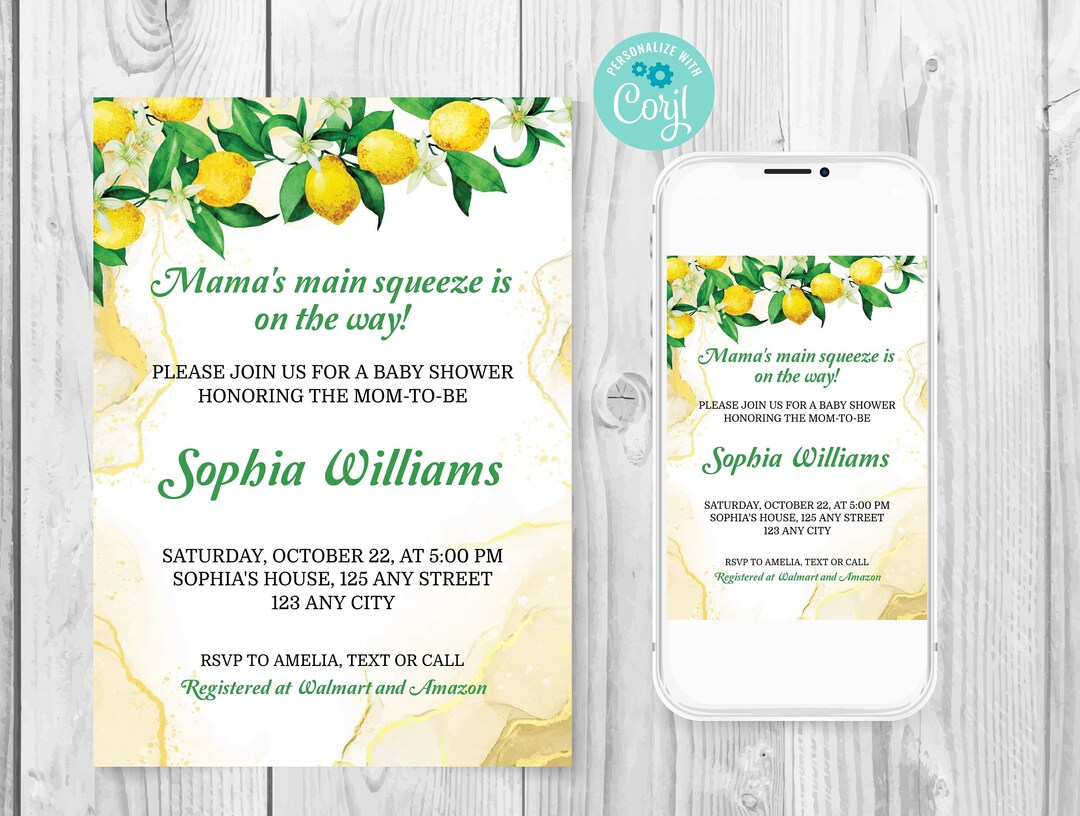 Lemon Squeeze Baby Shower Invitation, Electronic Yellow Lemons Theme ...