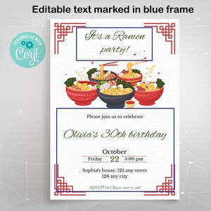 Ramen Birthday Party Invitation, Dinner Birthday Party Invitation ...